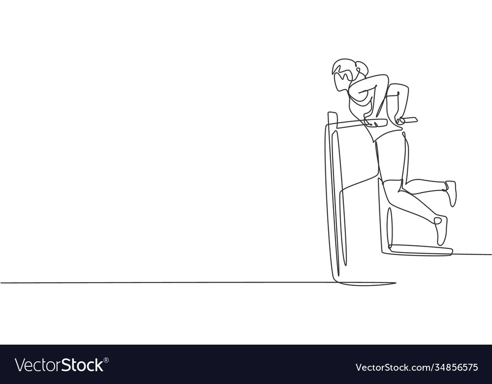 One single line drawing young energetic woman Vector Image