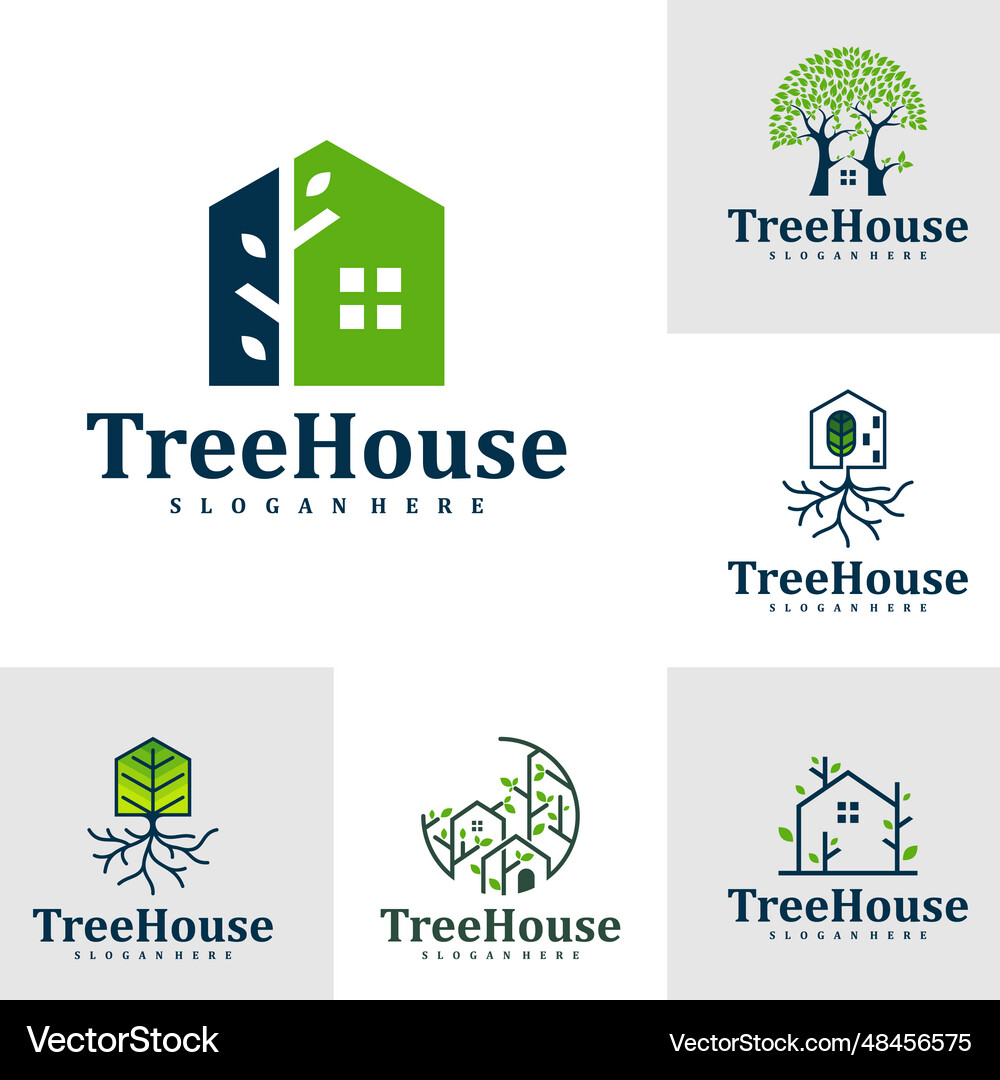 Set of tree house logo design template creative Vector Image