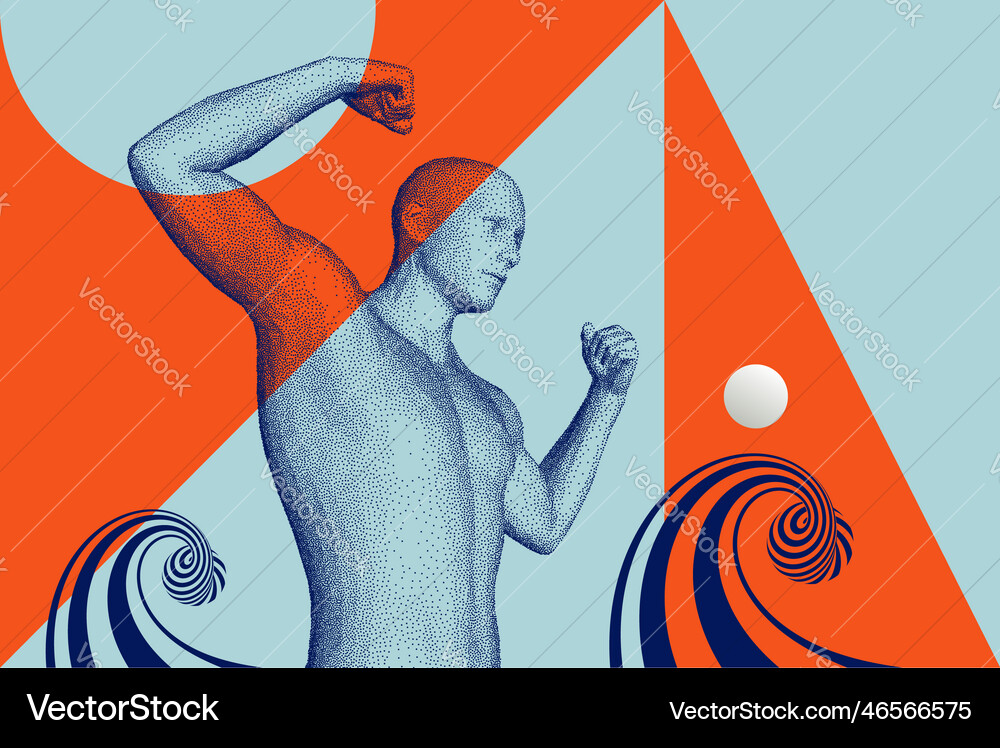 Strong man raising hands up geometrical Royalty Free Vector