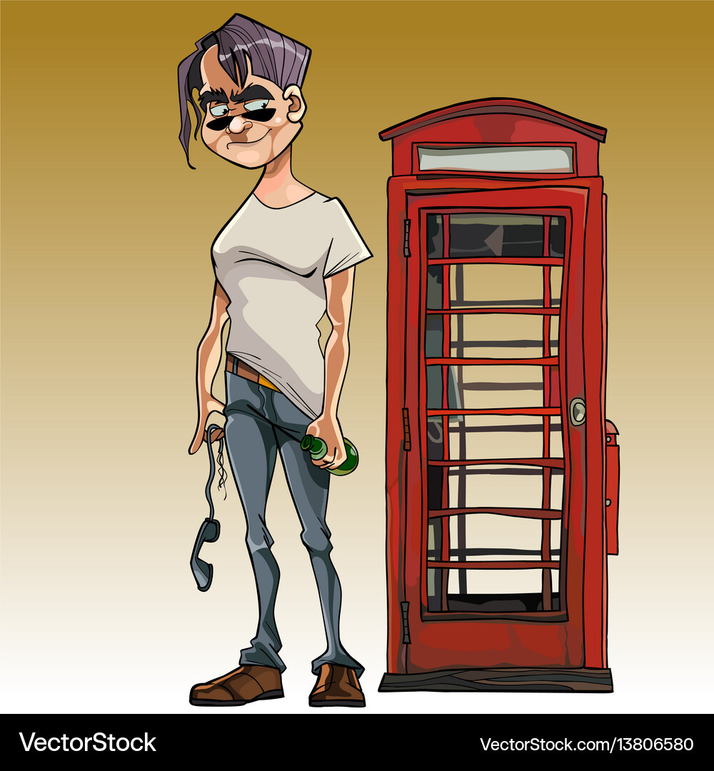 Cartoon male brawler with a bottle next Royalty Free Vector