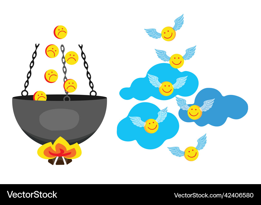 Characters in a boiling pot and emoticons Vector Image