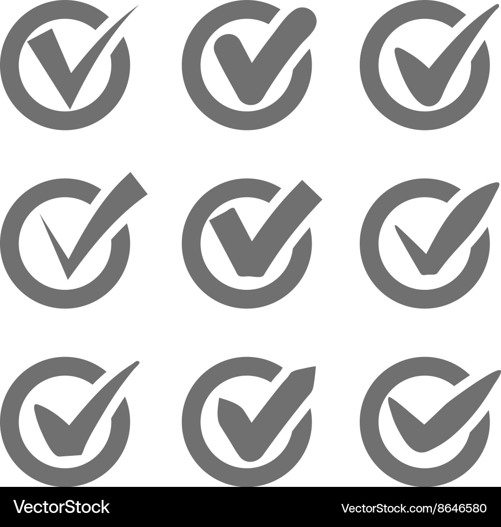 Check mark icons grey tick check marks in circles Vector Image
