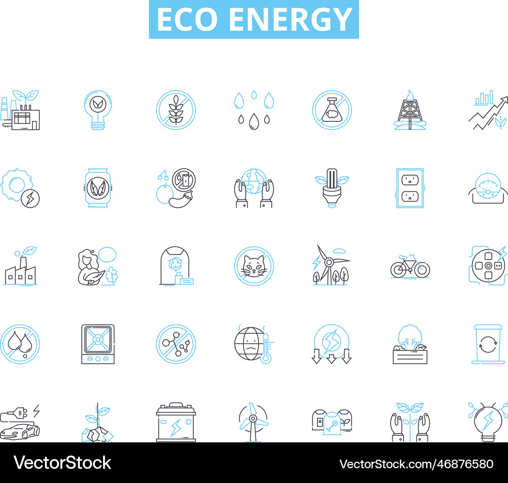 Eco energy linear icons set solar wind hydro Vector Image