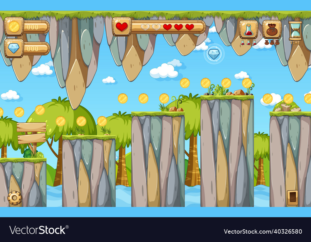 Game template nature forest scene Royalty Free Vector Image