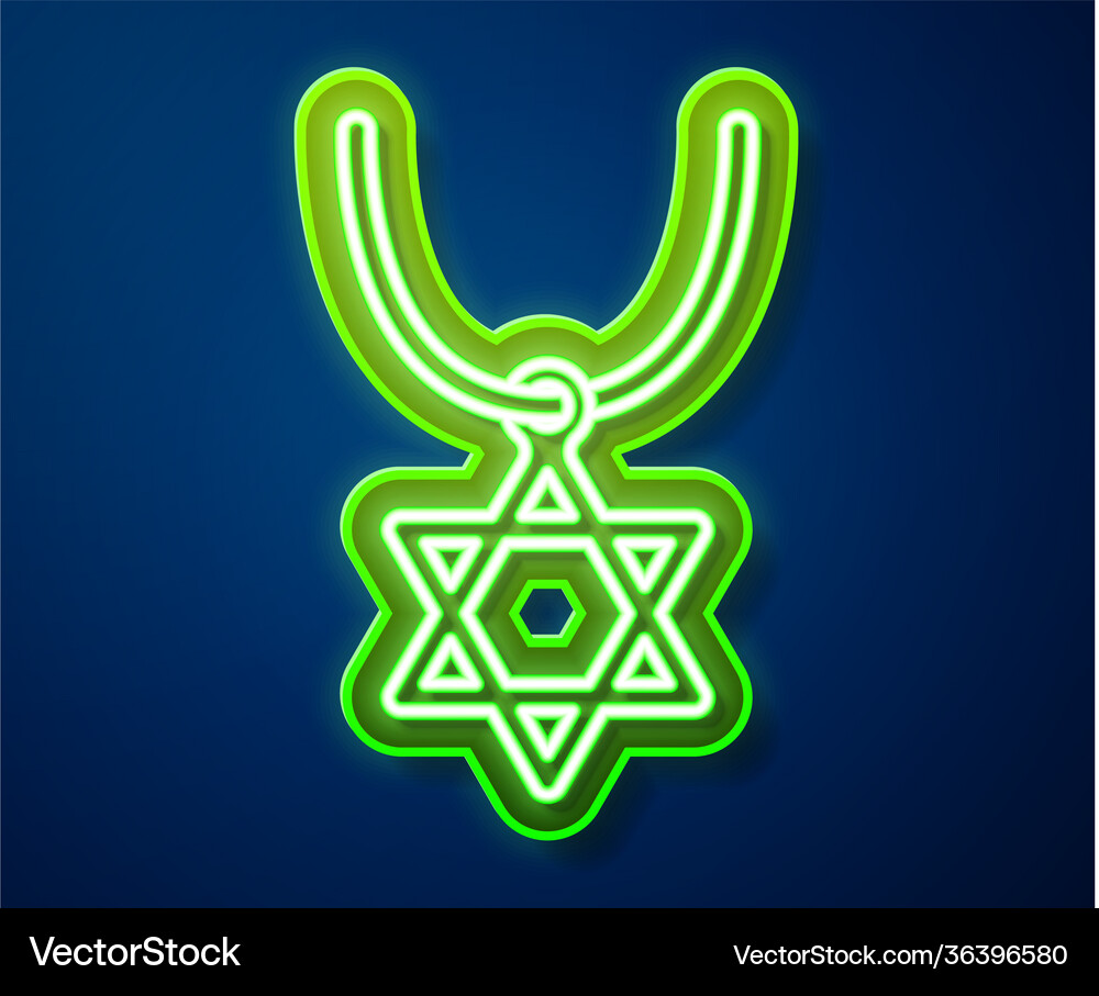 Glowing neon line star david necklace on chain Vector Image
