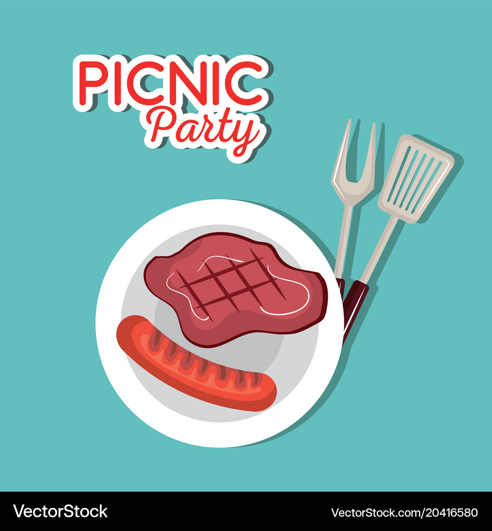 Picnic party invitation set icons Royalty Free Vector Image