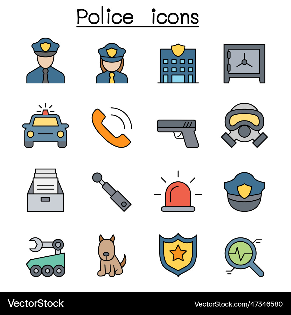 Police color line icon set Royalty Free Vector Image