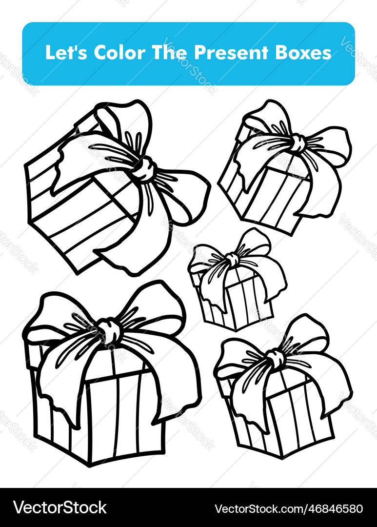 Present boxes coloring book page in letter page Vector Image
