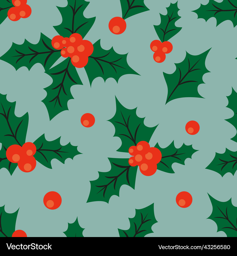 Retro christmas seamless background with holly Vector Image