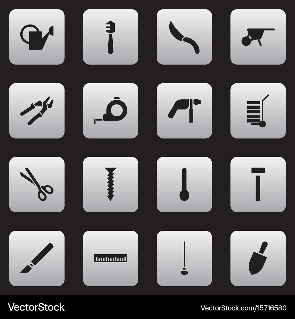 Set of 16 editable instrument icons includes Vector Image