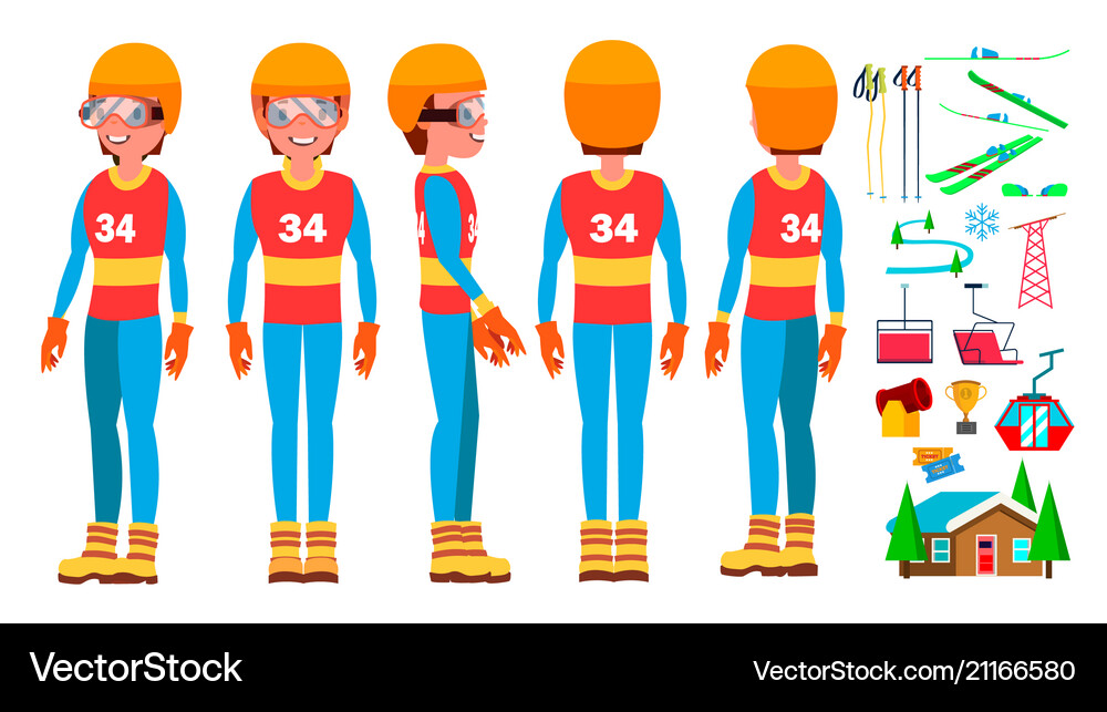 Skiing man player male extreme speed Royalty Free Vector