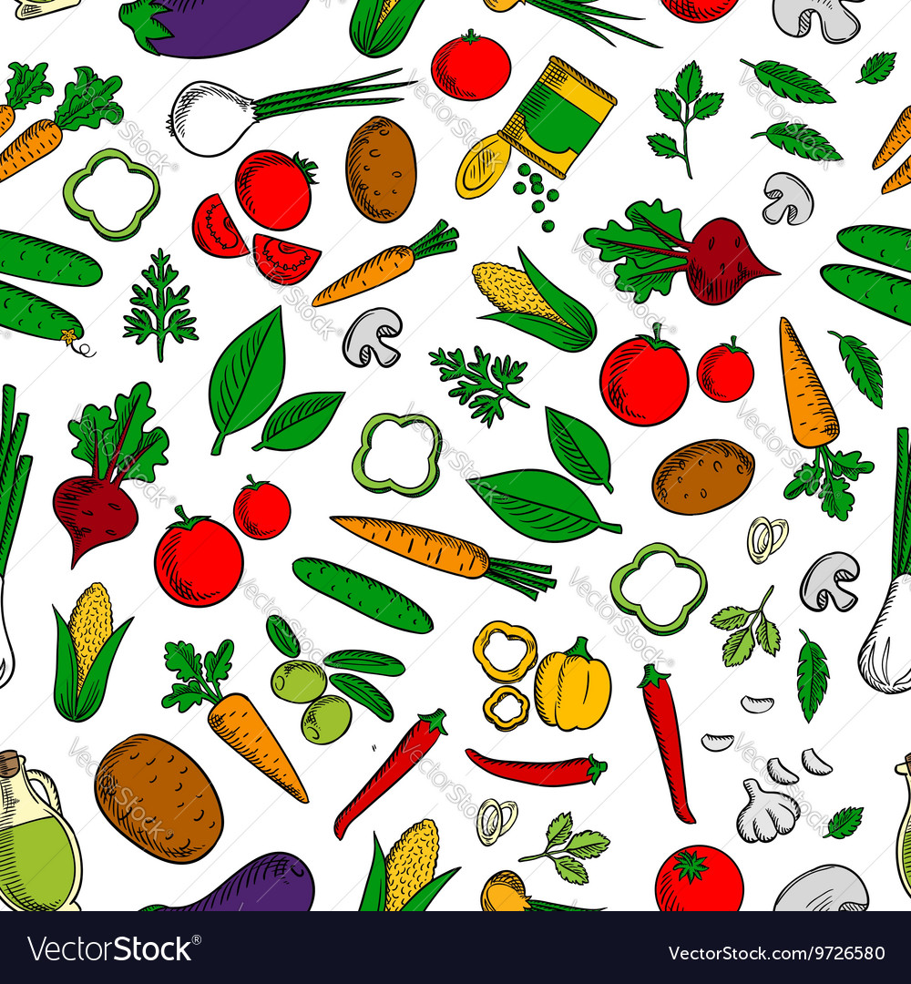 Vegetable salad ingredients seamless pattern Vector Image