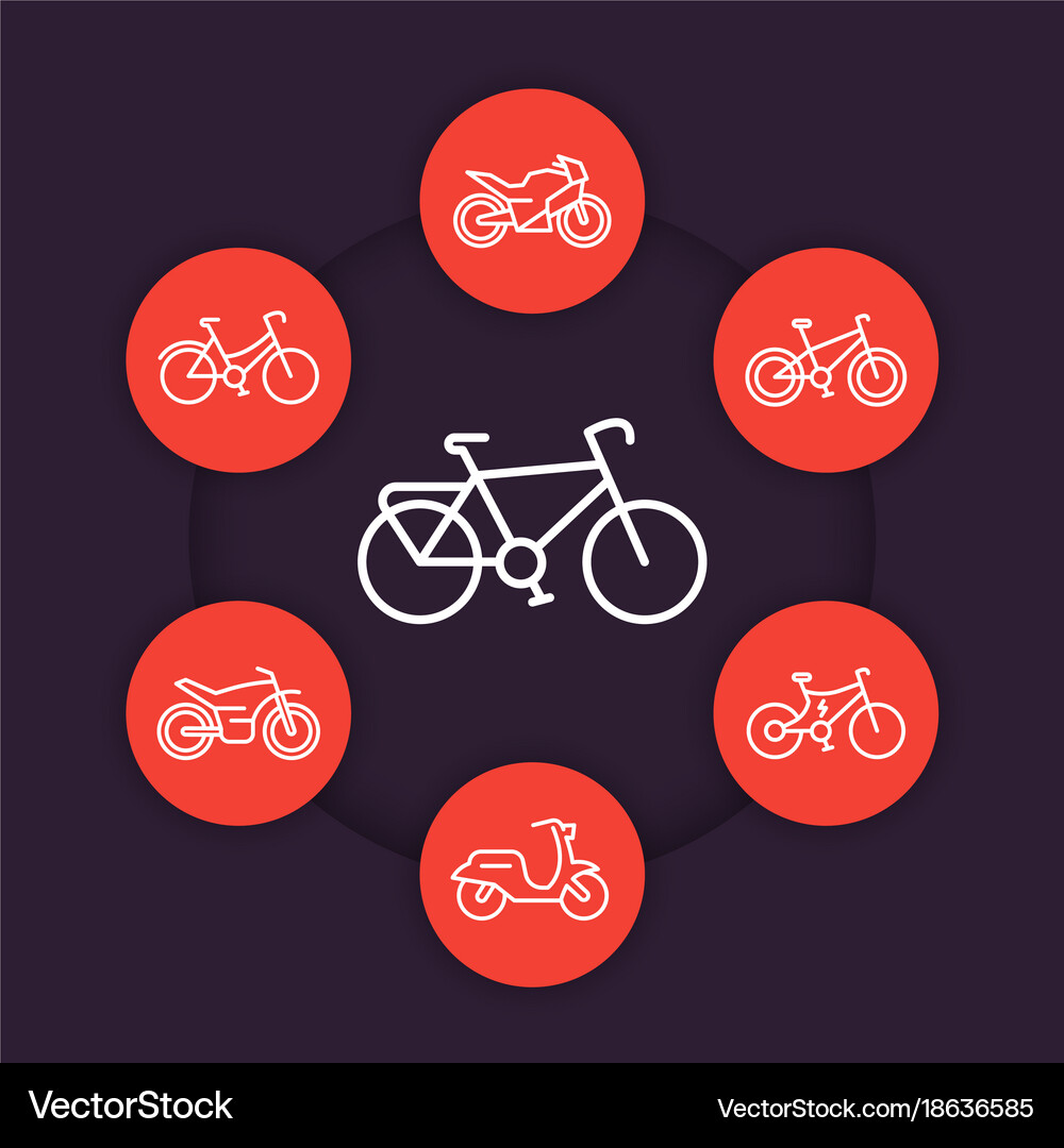 Bikes linear icons cycling bicycles motorcycle Vector Image