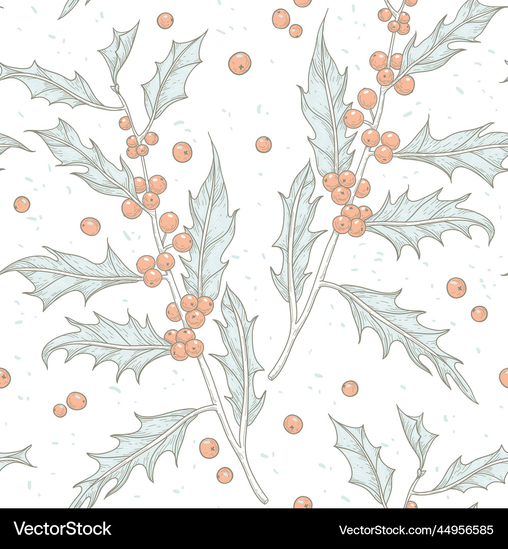 Christmas seamless pattern with hand drawn holly Vector Image