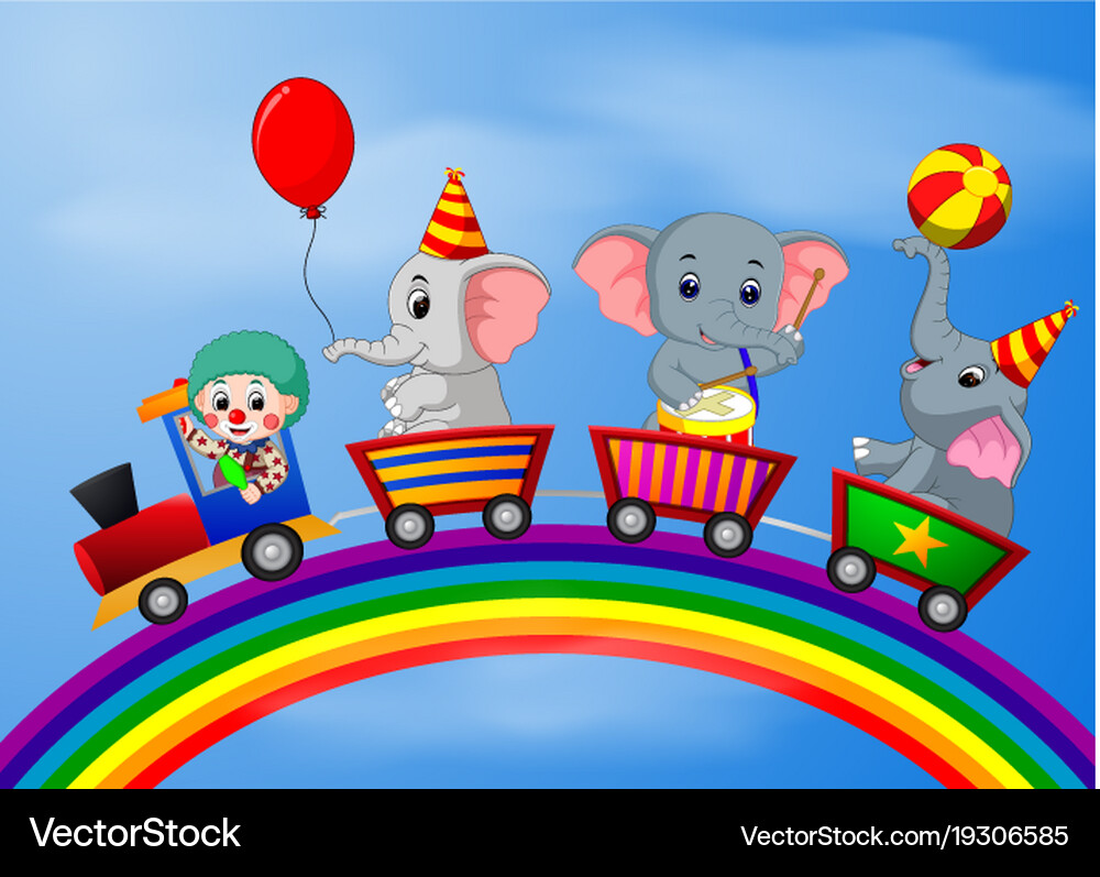 Clown and elephant on the train Royalty Free Vector Image