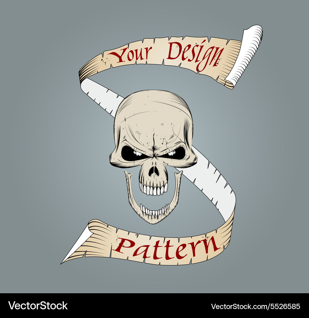 Colored complete human skull with a ribbon banner Vector Image