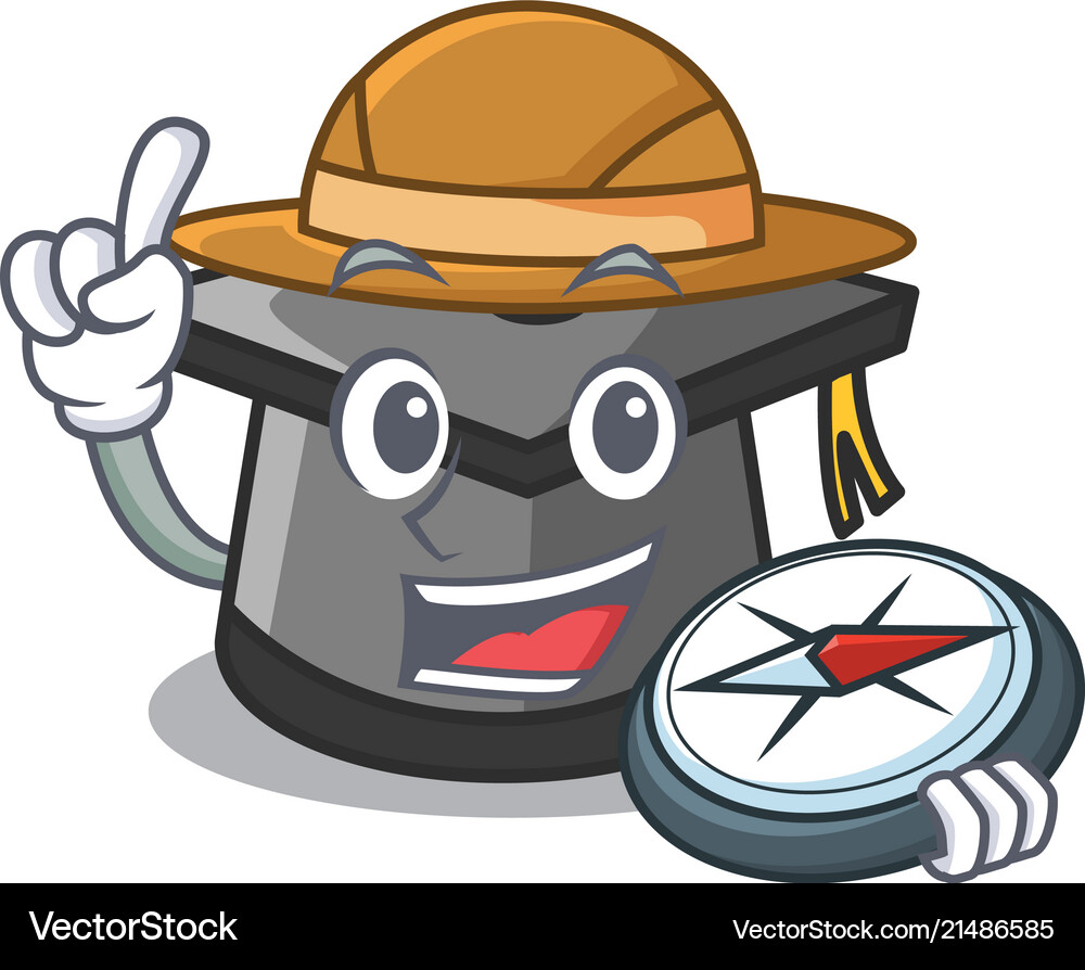 Explorer graduation hat mascot cartoon Royalty Free Vector