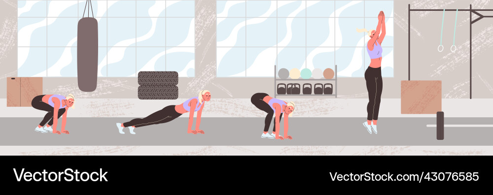 Fit woman doing a burpee exercise endurance Vector Image