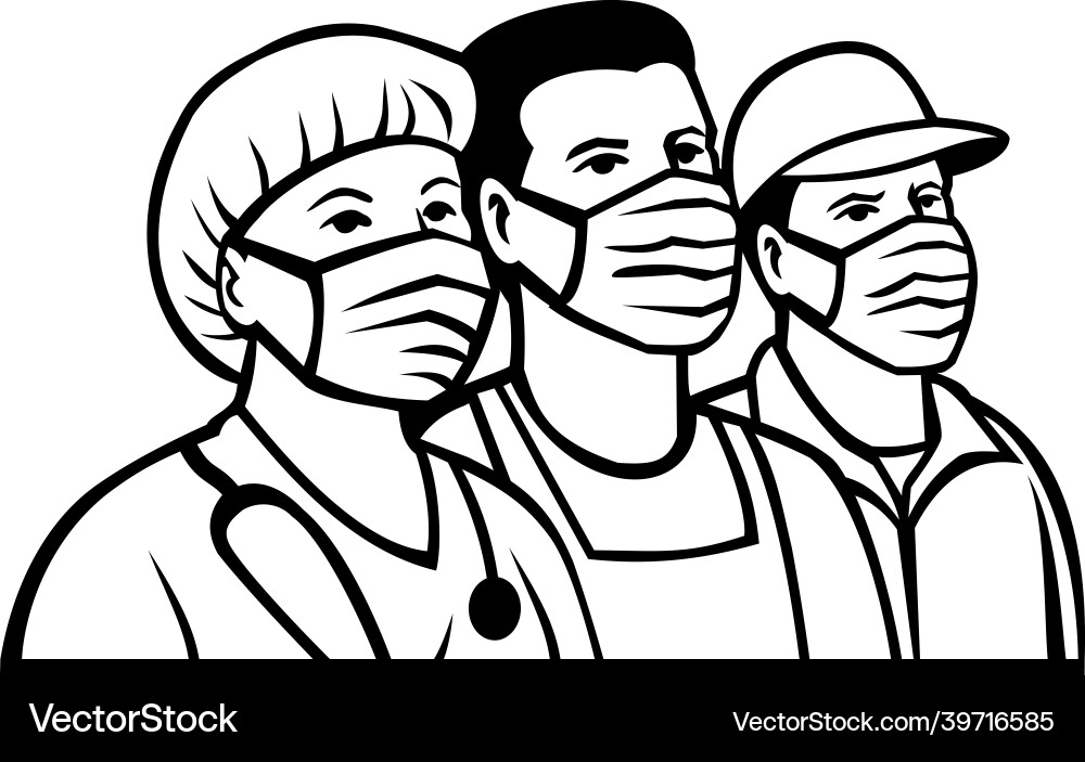 Front line or essential workers as heroes black Vector Image