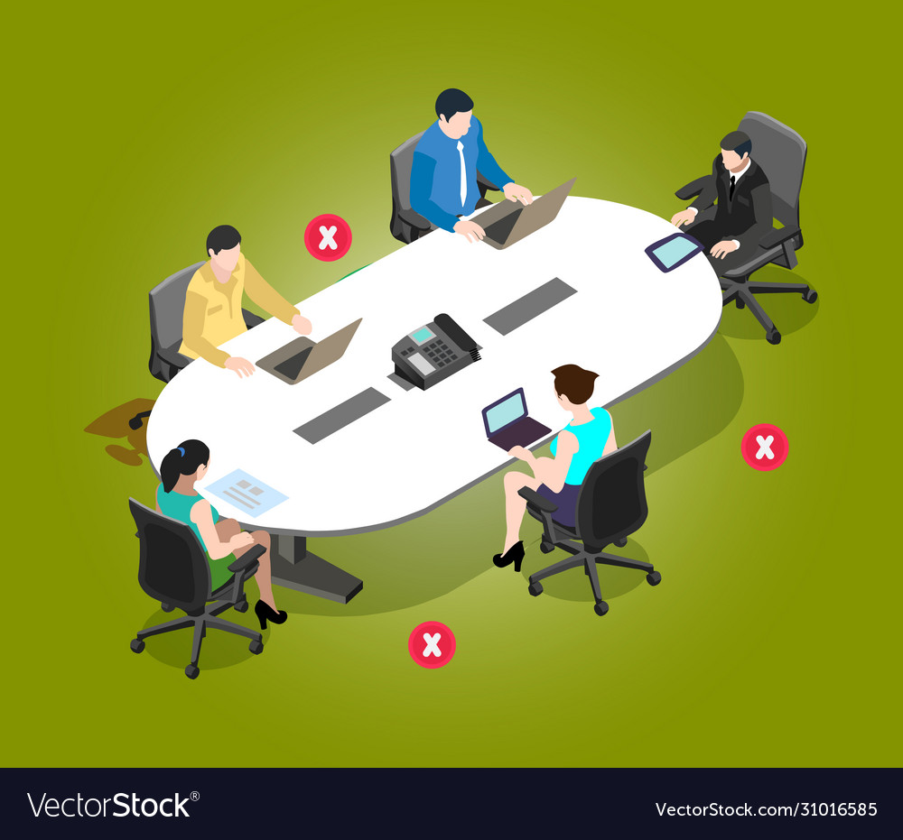 Maintain social distance in meeting room to Vector Image