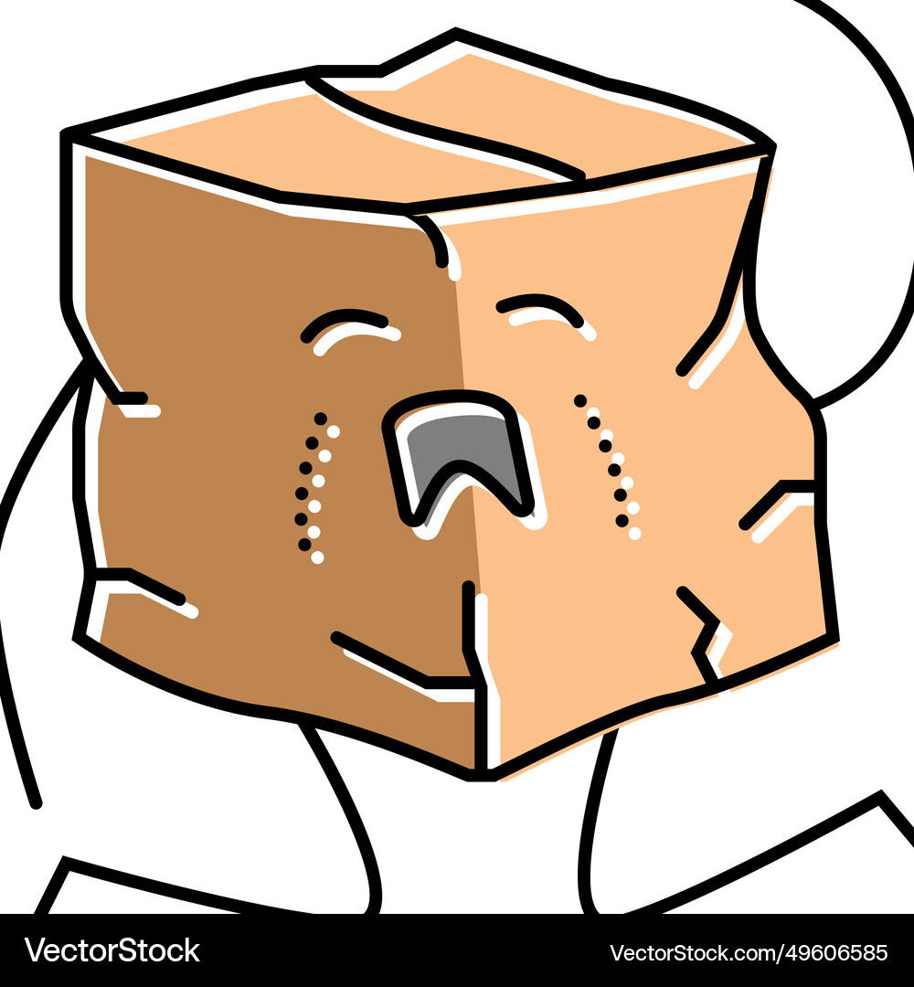 Sad torn cardboard box character color icon Vector Image