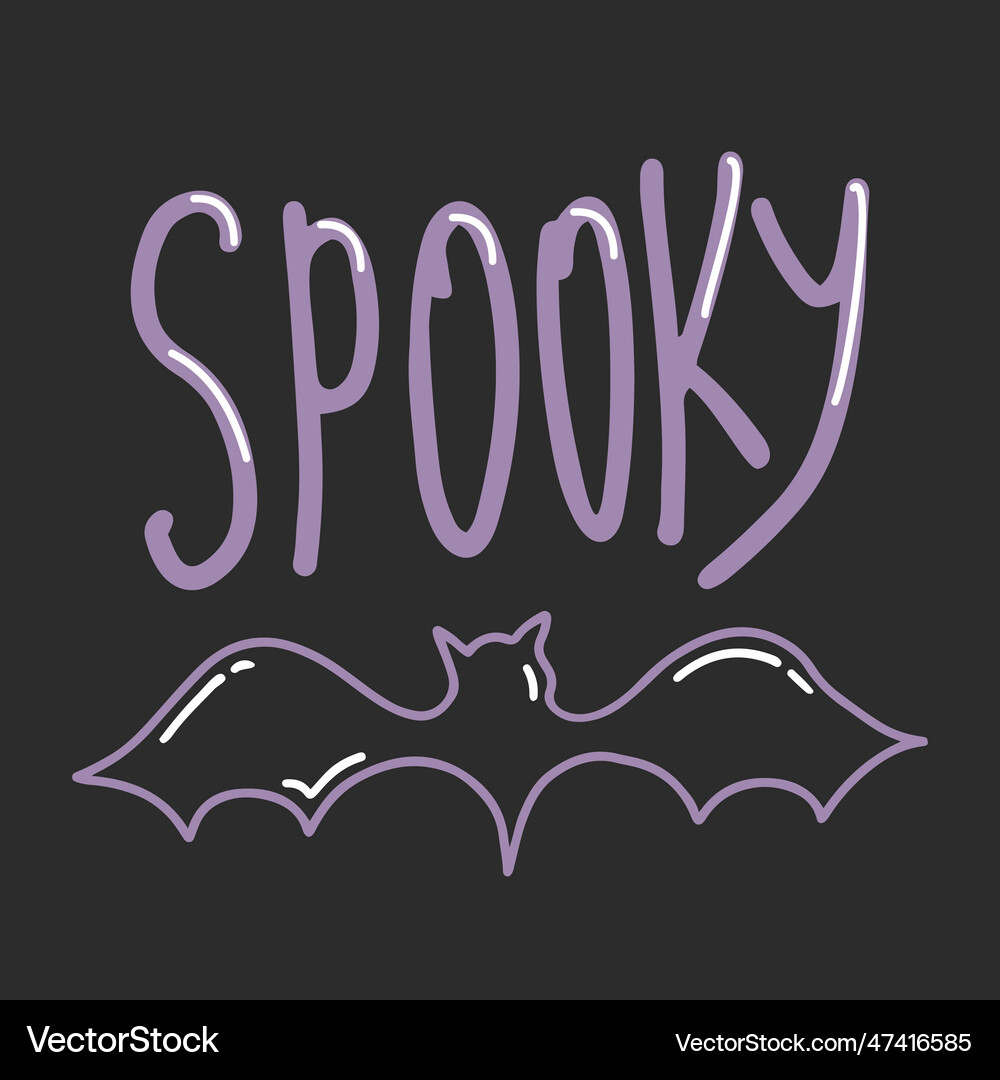 Spooky lettering design with outline bat greeting Vector Image