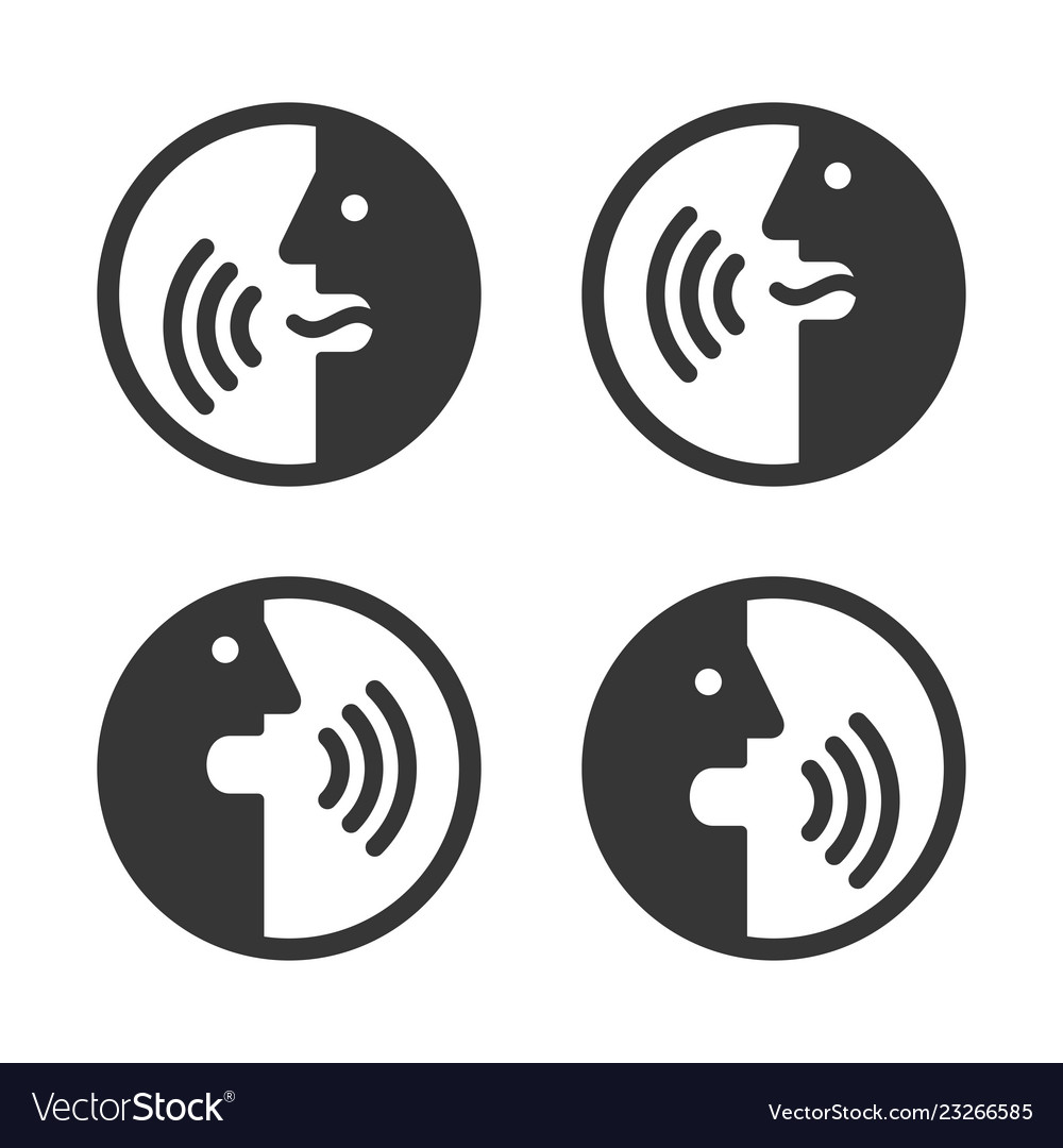 Voice command icons set face with sound waves Vector Image