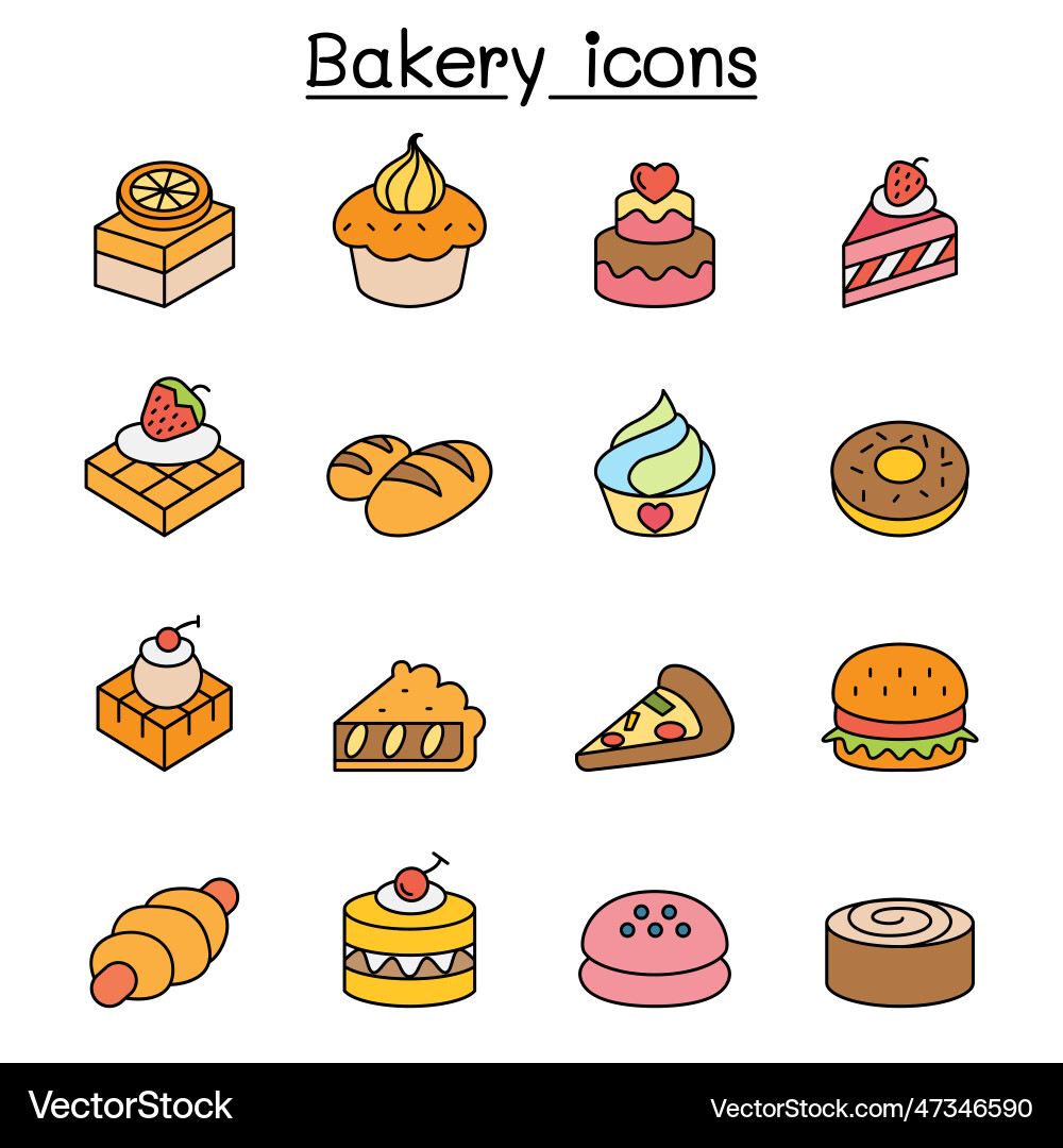 Bakery and pastry color line icon set Royalty Free Vector