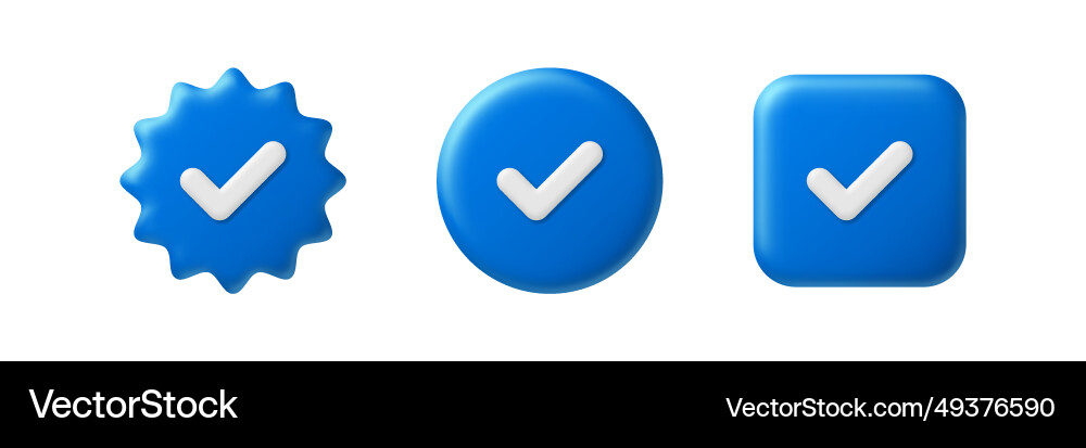 Blue check mark verified social media account 3d Vector Image