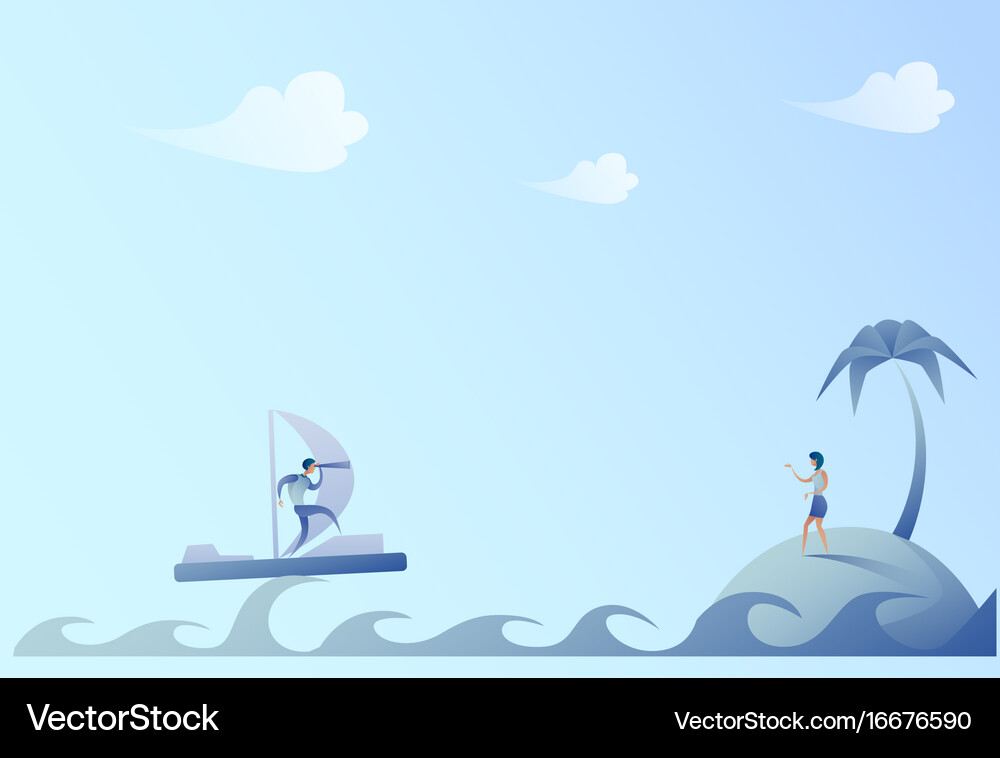 Business man sailing on boat looking Royalty Free Vector