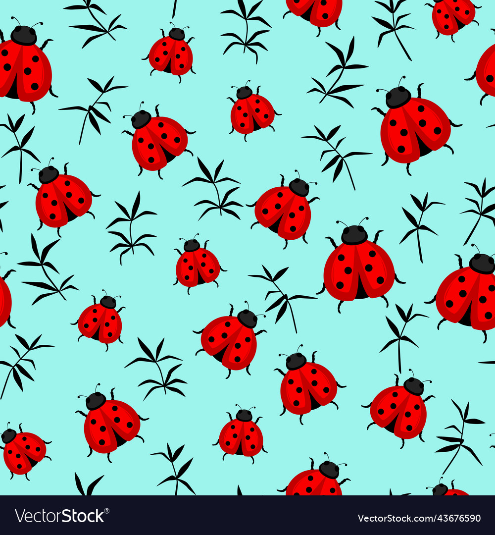Ladybugs with leaves seamless summer pattern Vector Image