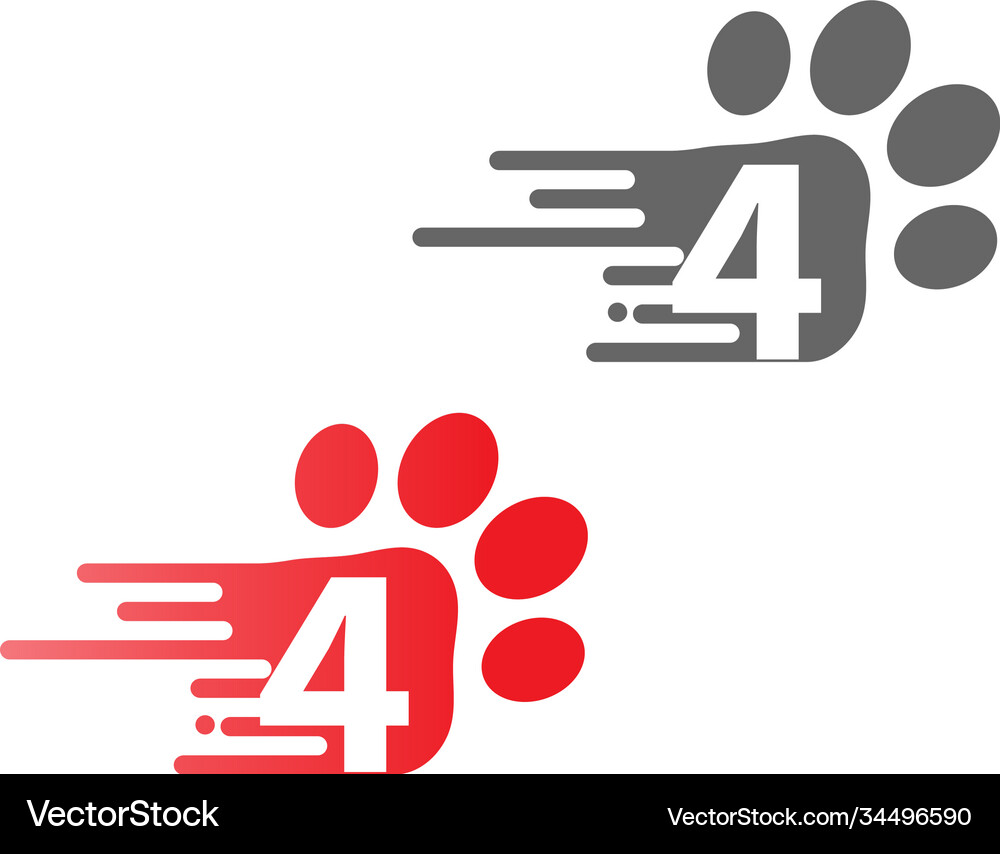 Number 4 icon on paw prints logo Royalty Free Vector Image