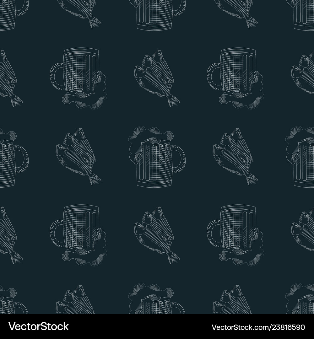 Pub print with mug beer and fish graphic style Vector Image