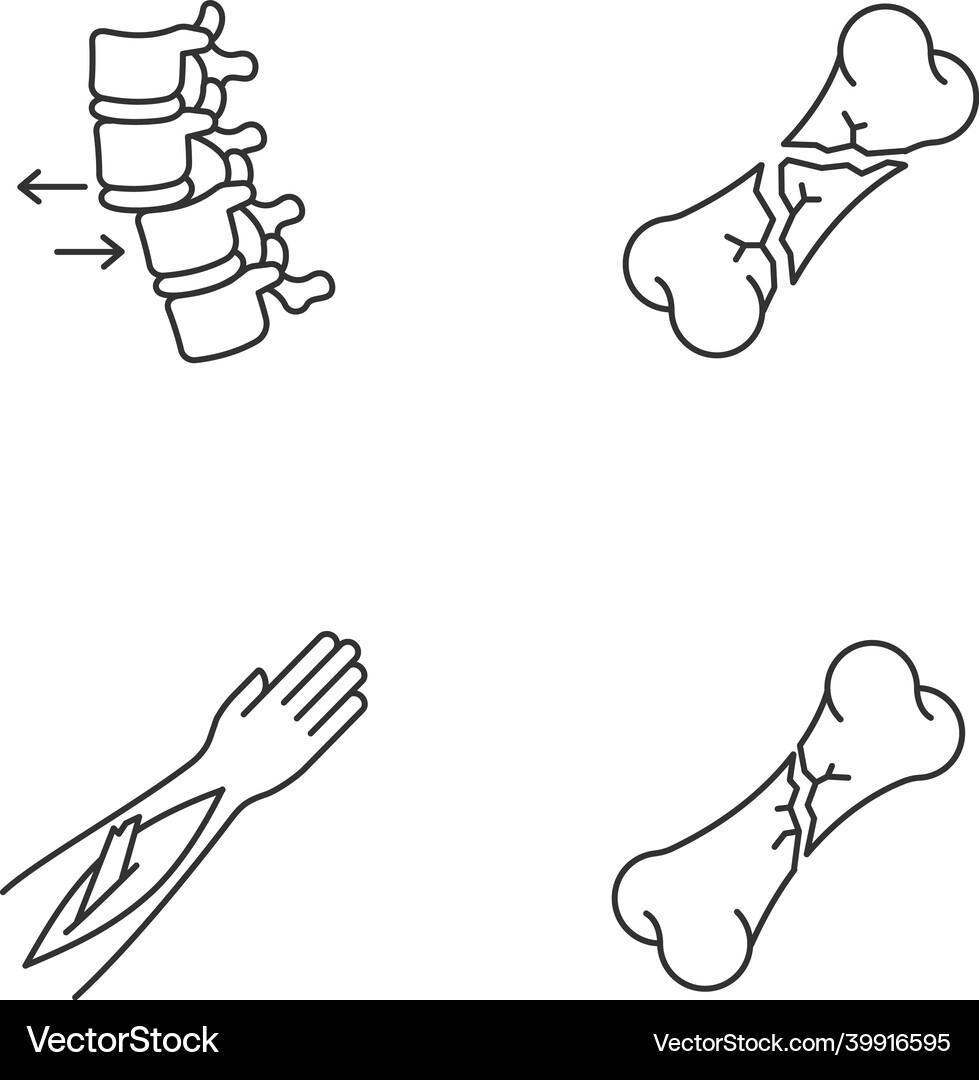Body part injuries pixel perfect linear icons set Vector Image