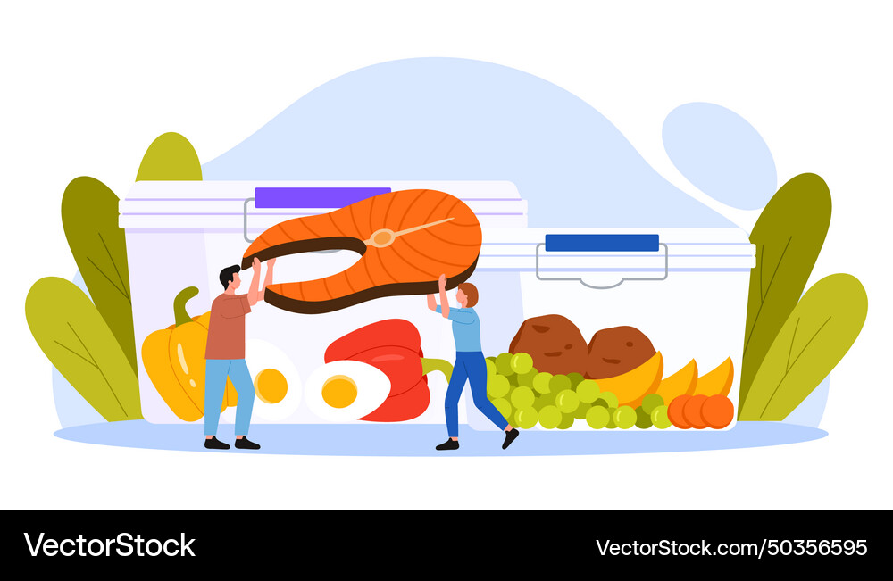 Containers for food storage in fridge tiny people Vector Image