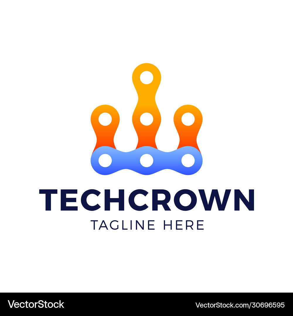 Crown technology logo in line art style Royalty Free Vector