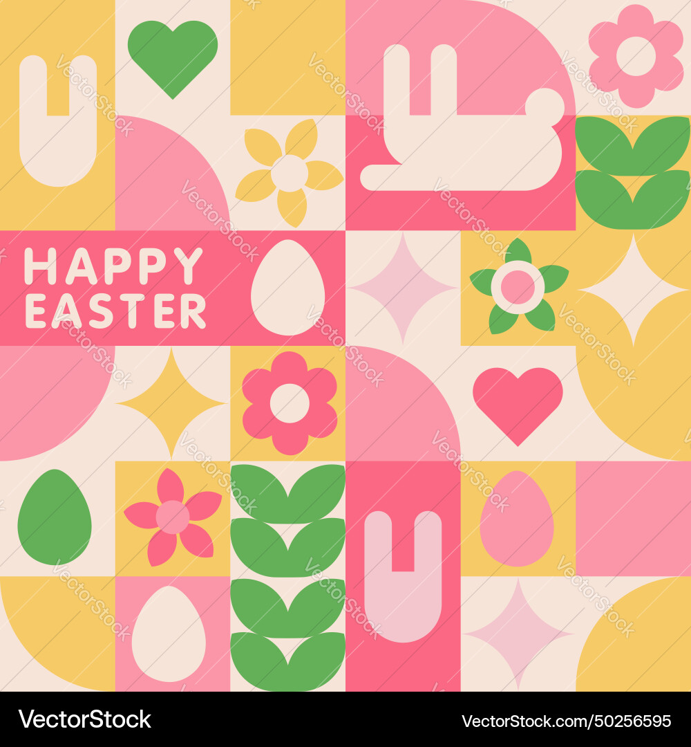 Easter geometric square pastel banner with bunny Vector Image