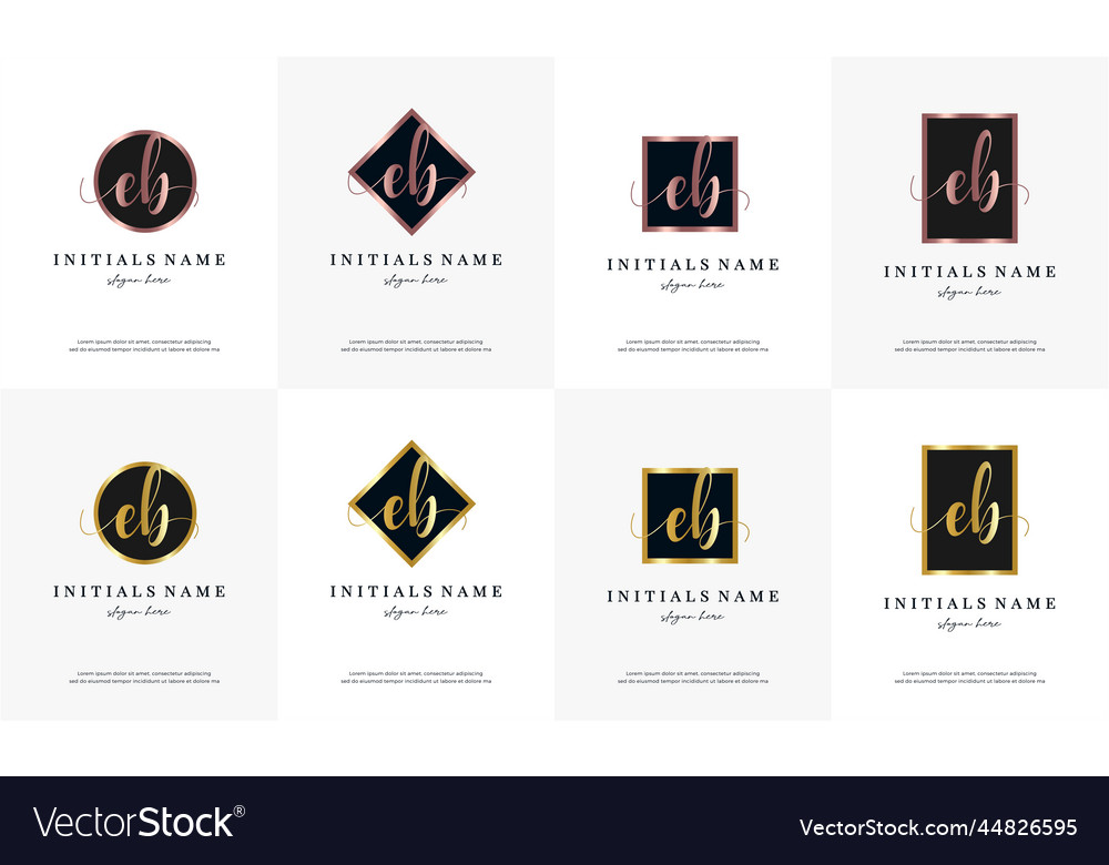 Initial letter e b handwriting logo set design Vector Image