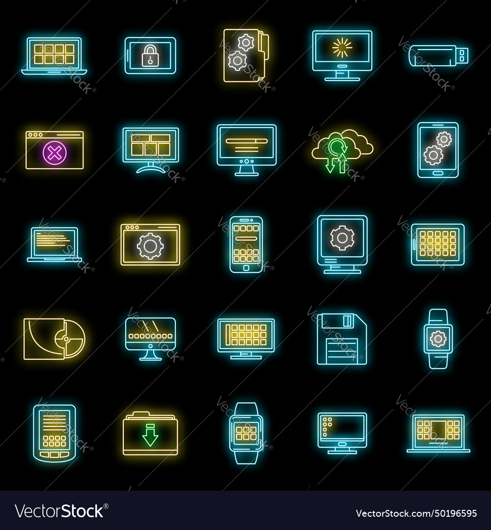 Software operating system icons set neon Vector Image Software operating system icons set neon Vector Image