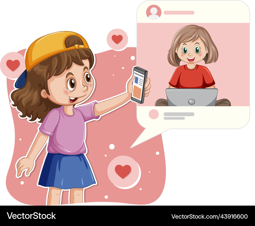 A girl browsing social media Royalty Free Vector Image