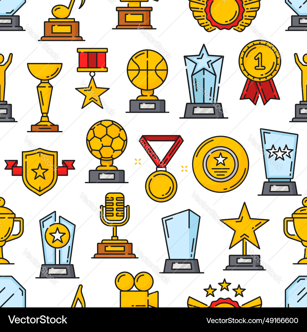 Award trophy success gold prize seamless pattern Vector Image