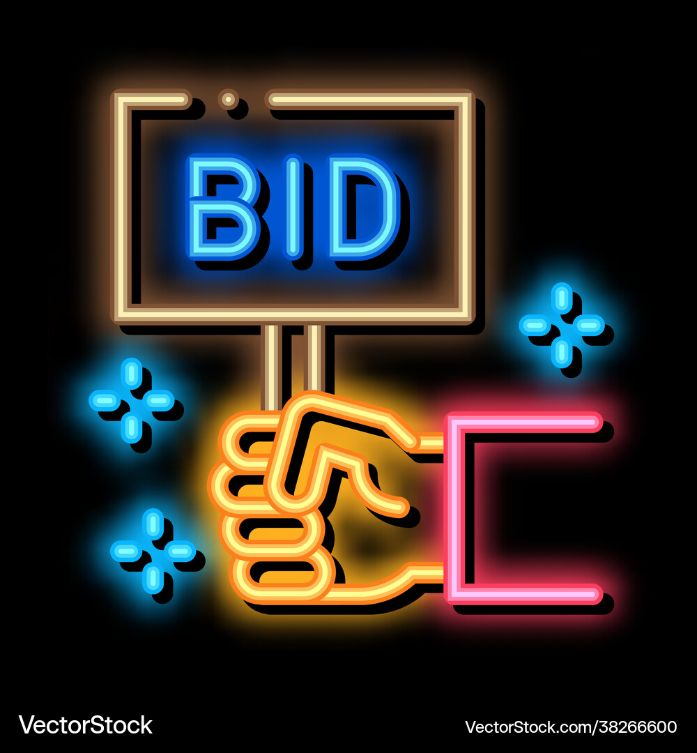 Bid sign neon glow icon Royalty Free Vector Image