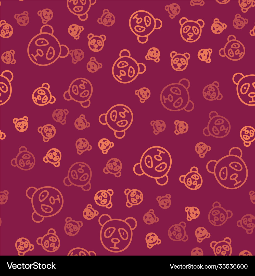 Brown line cute panda face icon isolated seamless Vector Image