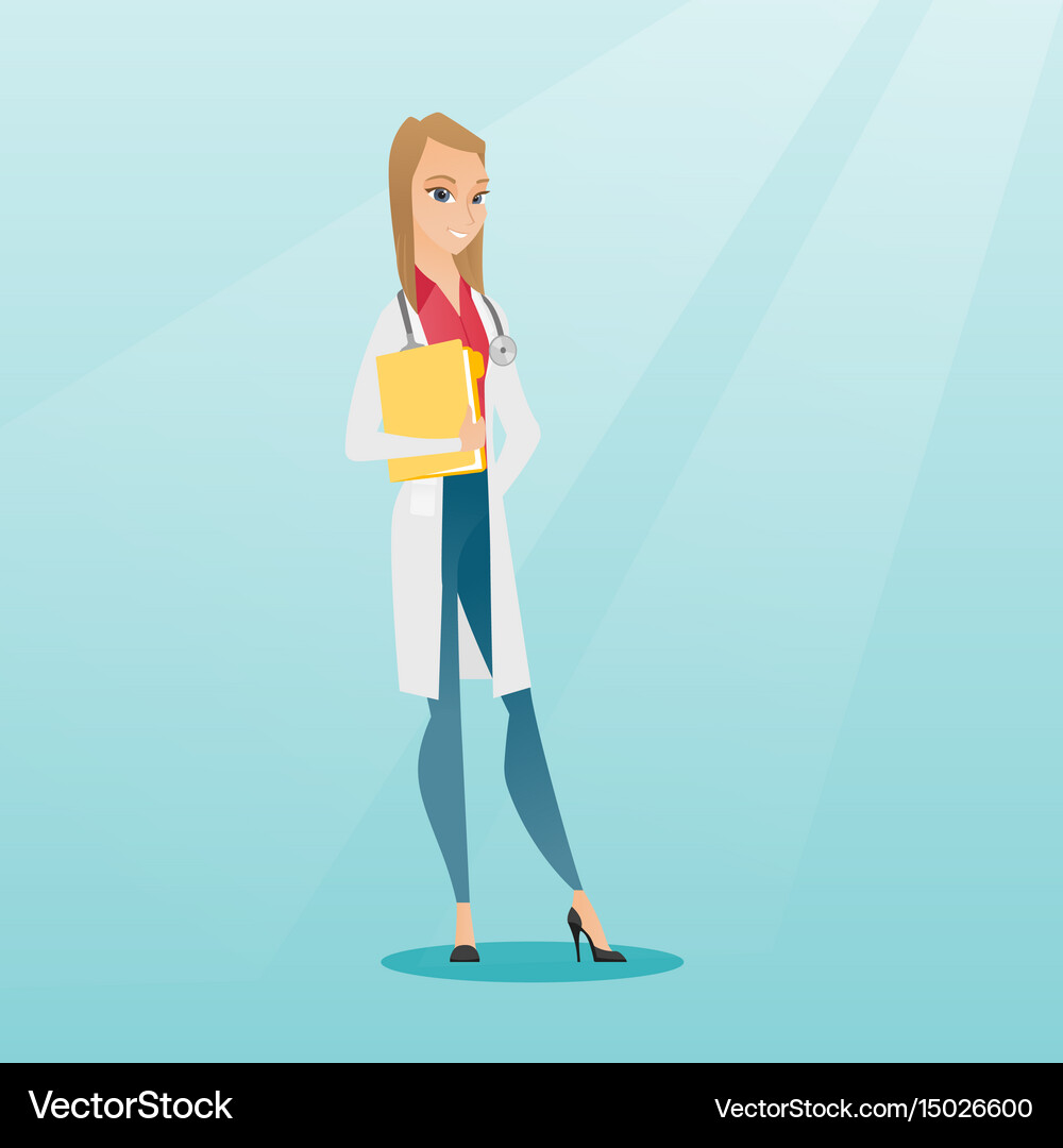 Friendly doctor with a stethoscope and file Vector Image