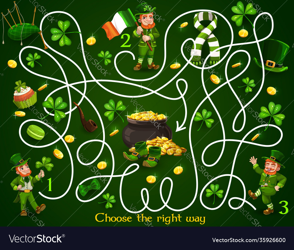 Kids maze game with st patricks day leprechauns Vector Image