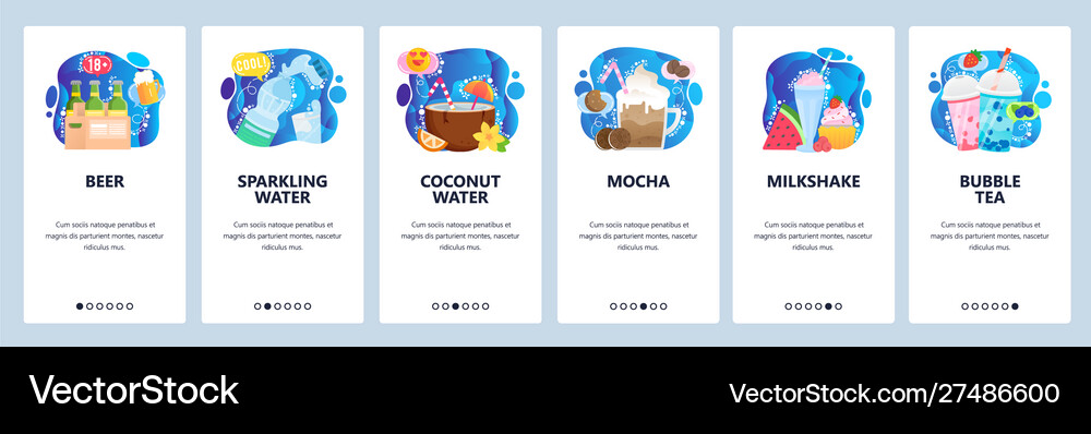 Mobile app onboarding screens bar drink menu Vector Image
