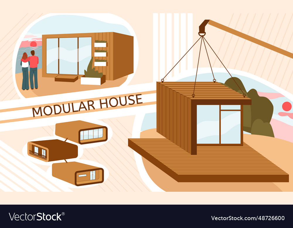 Modular house flat collage composition Royalty Free Vector
