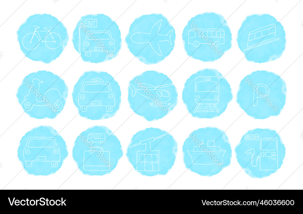 Rough handwritten watercolor style icon set Vector Image