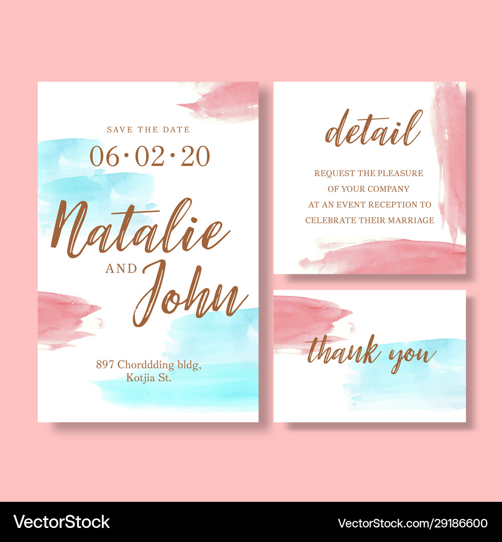 Splash color wedding card design with light blue Vector Image