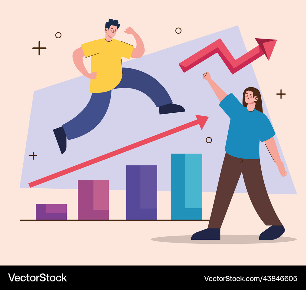 Business couple with statistics Royalty Free Vector Image